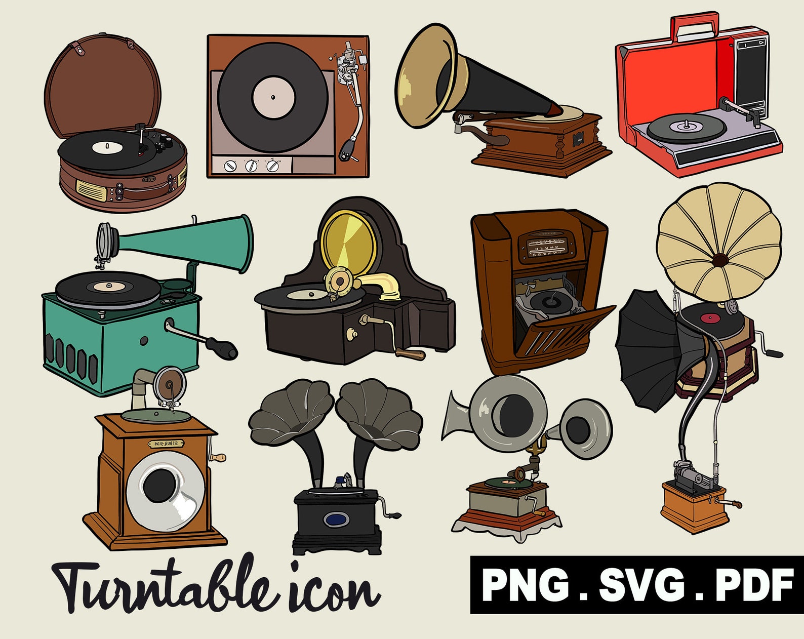 Turntable, Gramophone Designs SVG PNG PDF, Clipart, Personal and ...