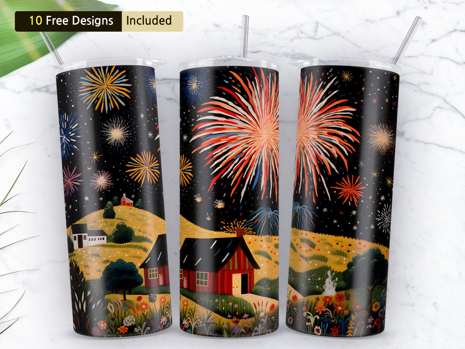 Fireworks Over a Farm House 20 Oz Skinny Tumbler Sublimation - Etsy