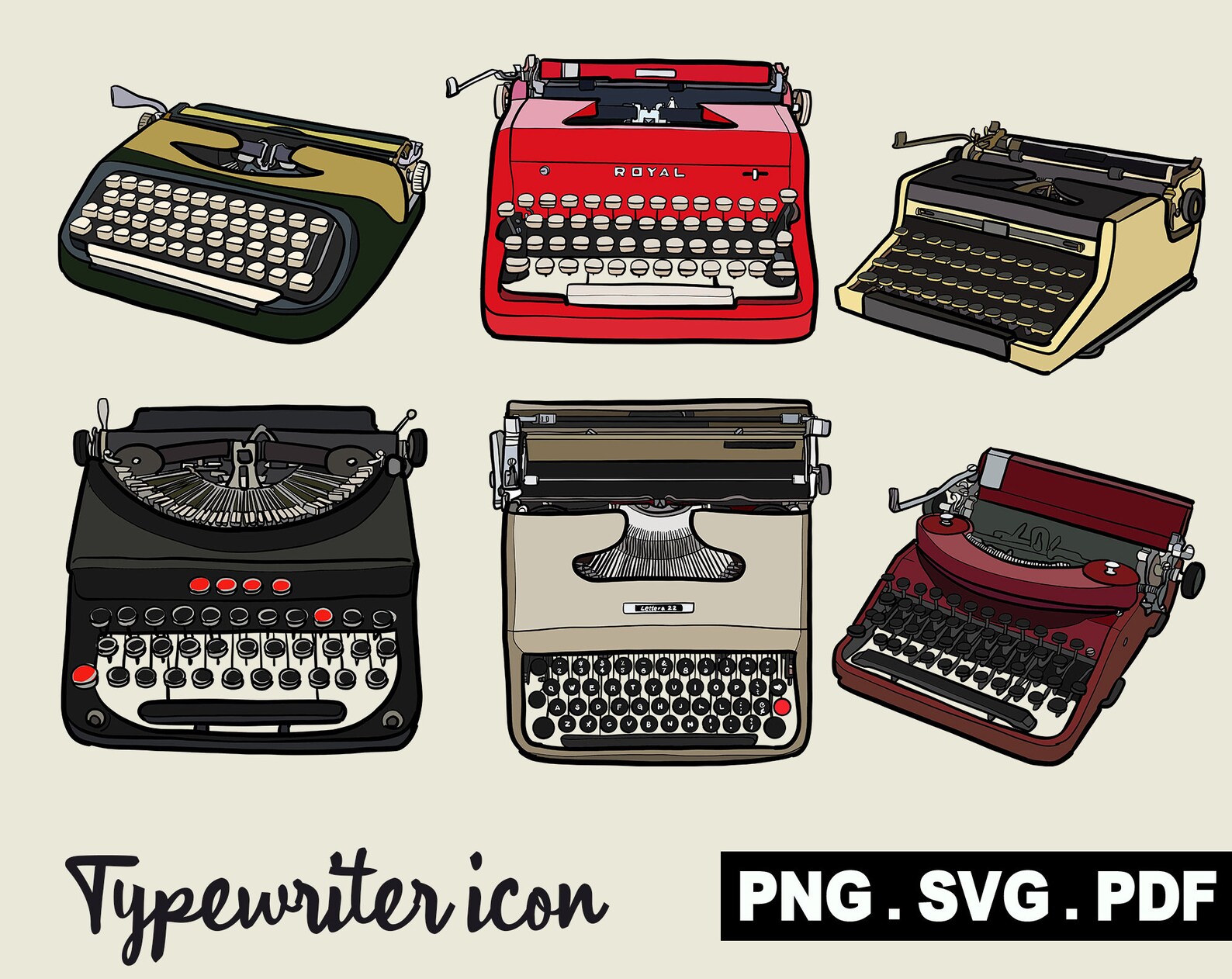 Typewriter Icon Designs SVG PNG PDF, Clipart, Personal and Commercial ...