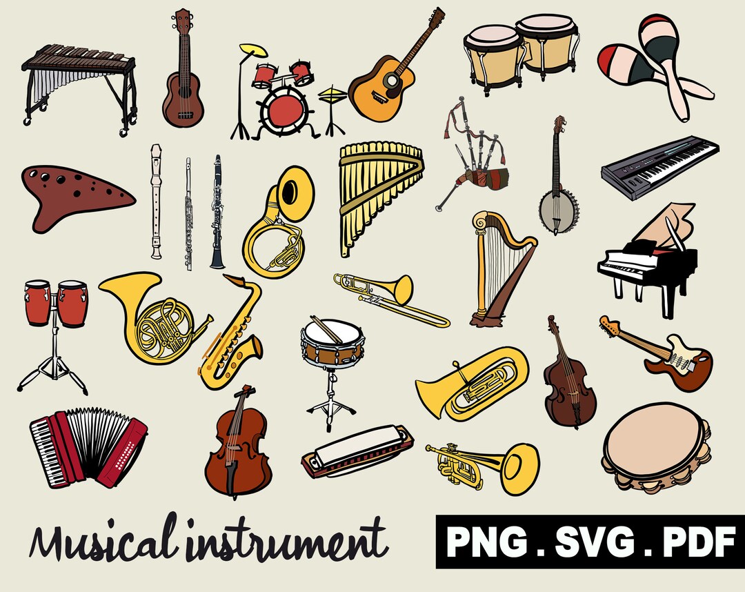 Diseños de instrumentos musicales SVG PNG PDF, Clipart, Uso personal y ...