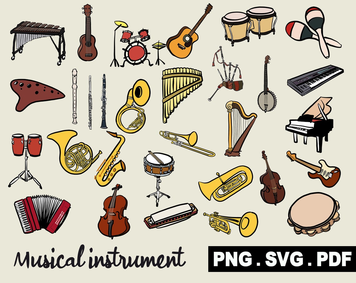Musical Instrument Designs SVG PNG PDF, Clipart, Personal and ...