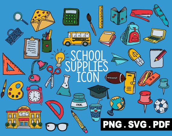School Supplies Icon Designs SVG PNG PDF Clipart Personal - Etsy