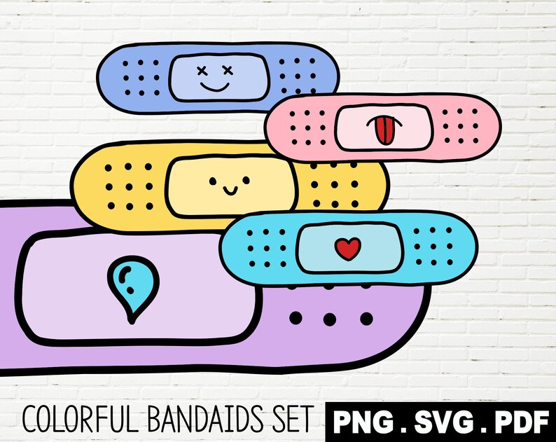 Colorful Band Aids Set, SVG, PNG, PDF, Clipart, Personal and Commercial ...