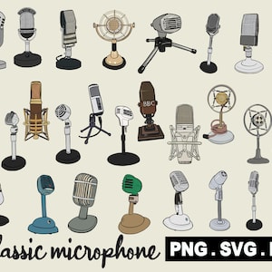 Classic, Vintage Microphone Designs SVG PNG PDF, Clipart, Personal and ...