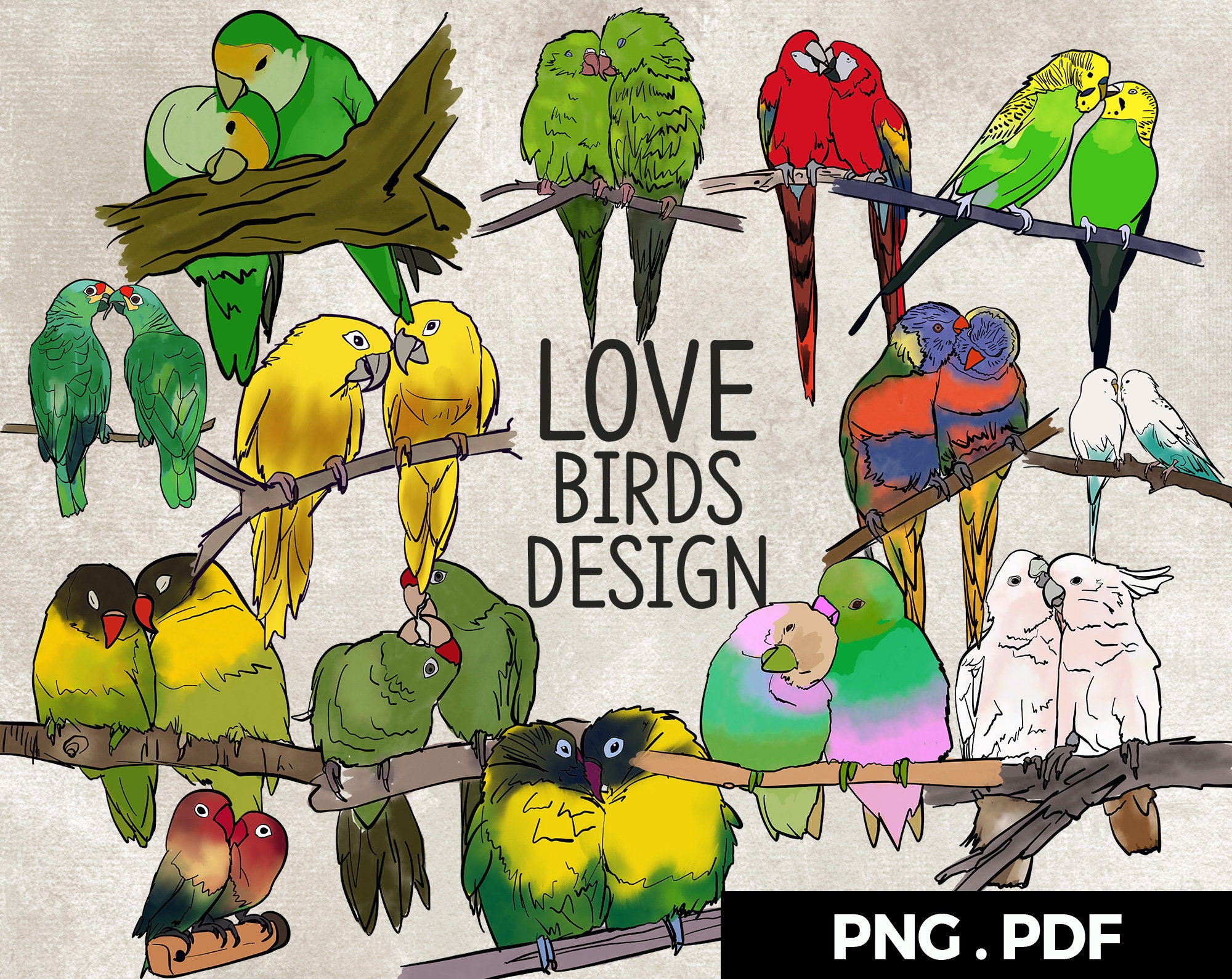 Love Birds Designs, PNG, PDF, Clipart, Personal and Commercial Use ...
