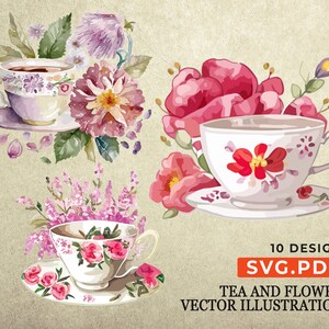Tea and Flowers Illustrations Svg, Pdf Image, Digital Print, Instant ...