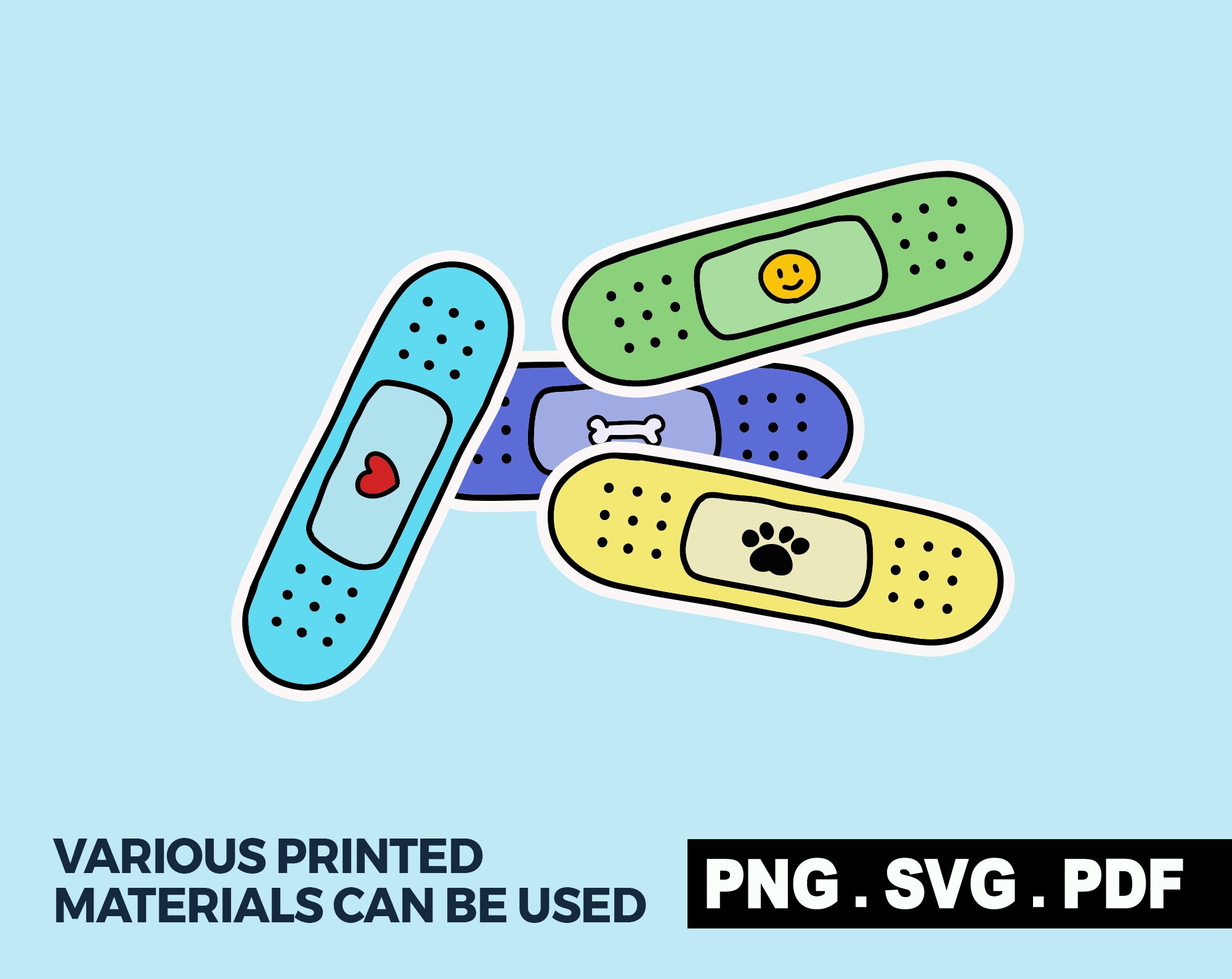 Colorful Band Aids Set, SVG, PNG, PDF, Clipart, Personal and Commercial ...