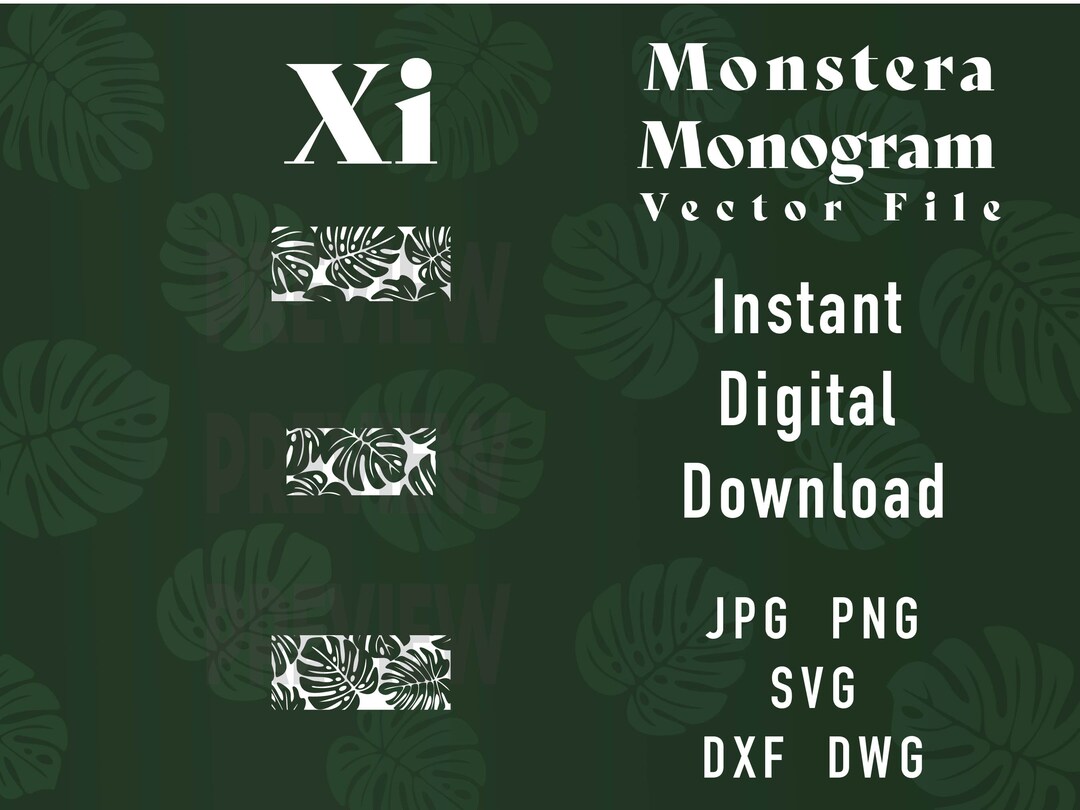 Monstera Greek Monogram Letter Xi svg SVG Clip Art - Etsy Portugal