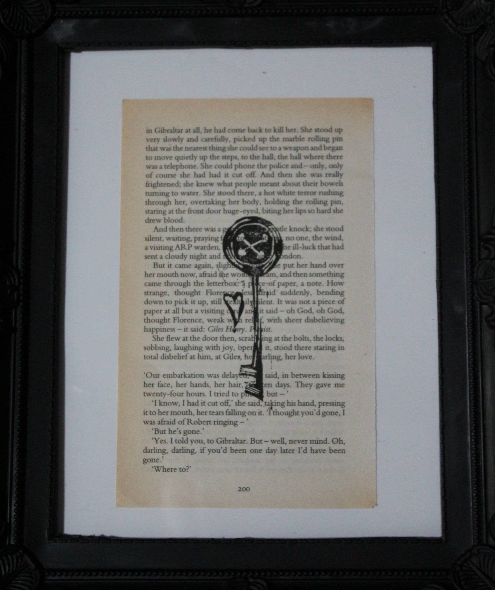 Hand Cut Lino Print of a Coraline Key on a Vintage Book Page / Home ...