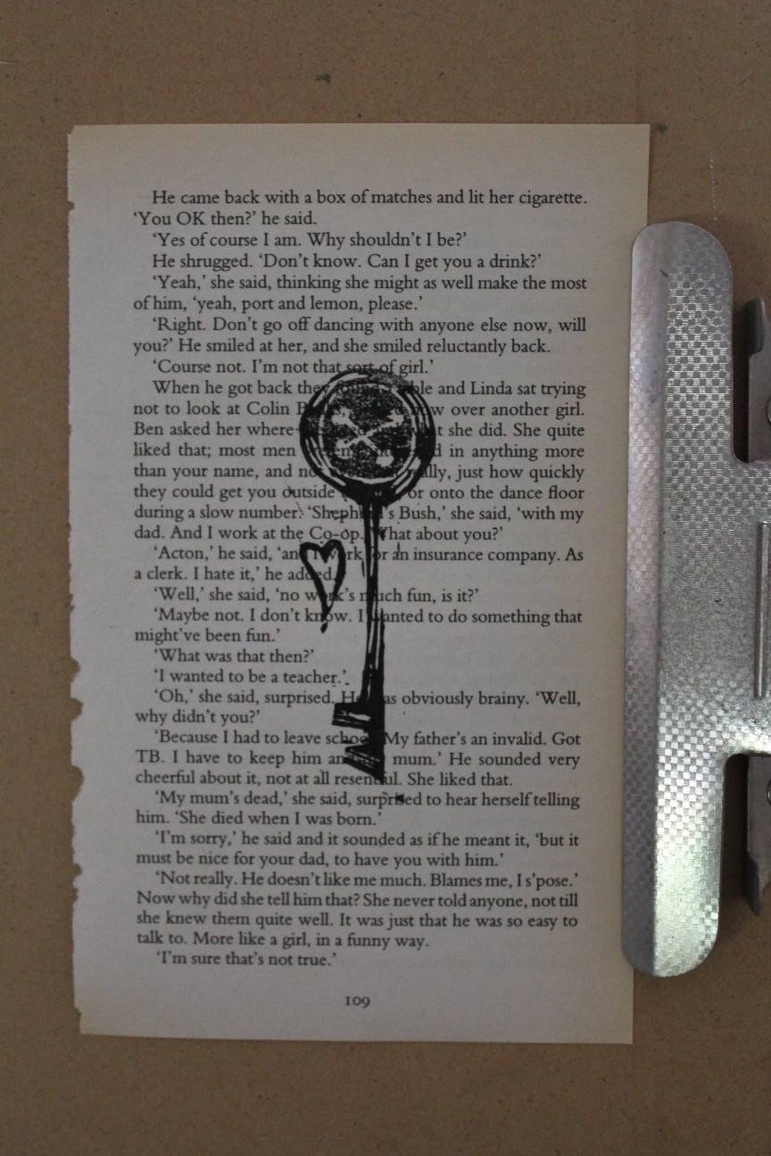 Hand Cut Lino Print of a Coraline Key on a Vintage Book Page / Home ...