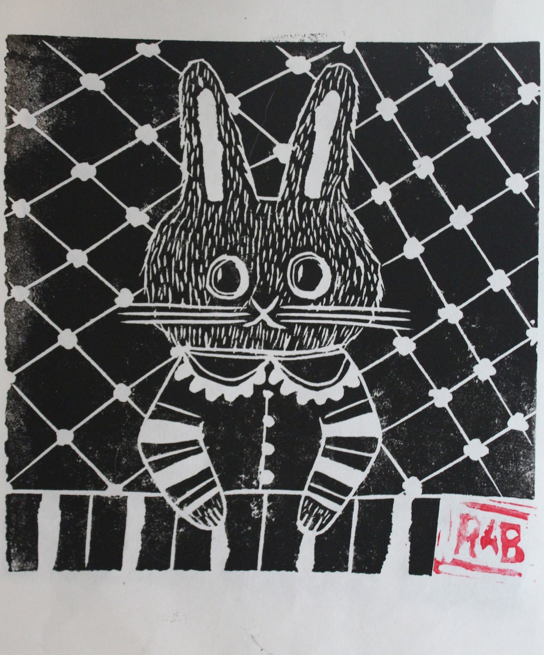 Original Lino Cut Print of Lilith the Bunny on Awagami Paper - Etsy