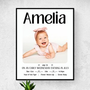 Custom Birth Stats Print With Photo, Birth Stat Poster, Birth Stat ...