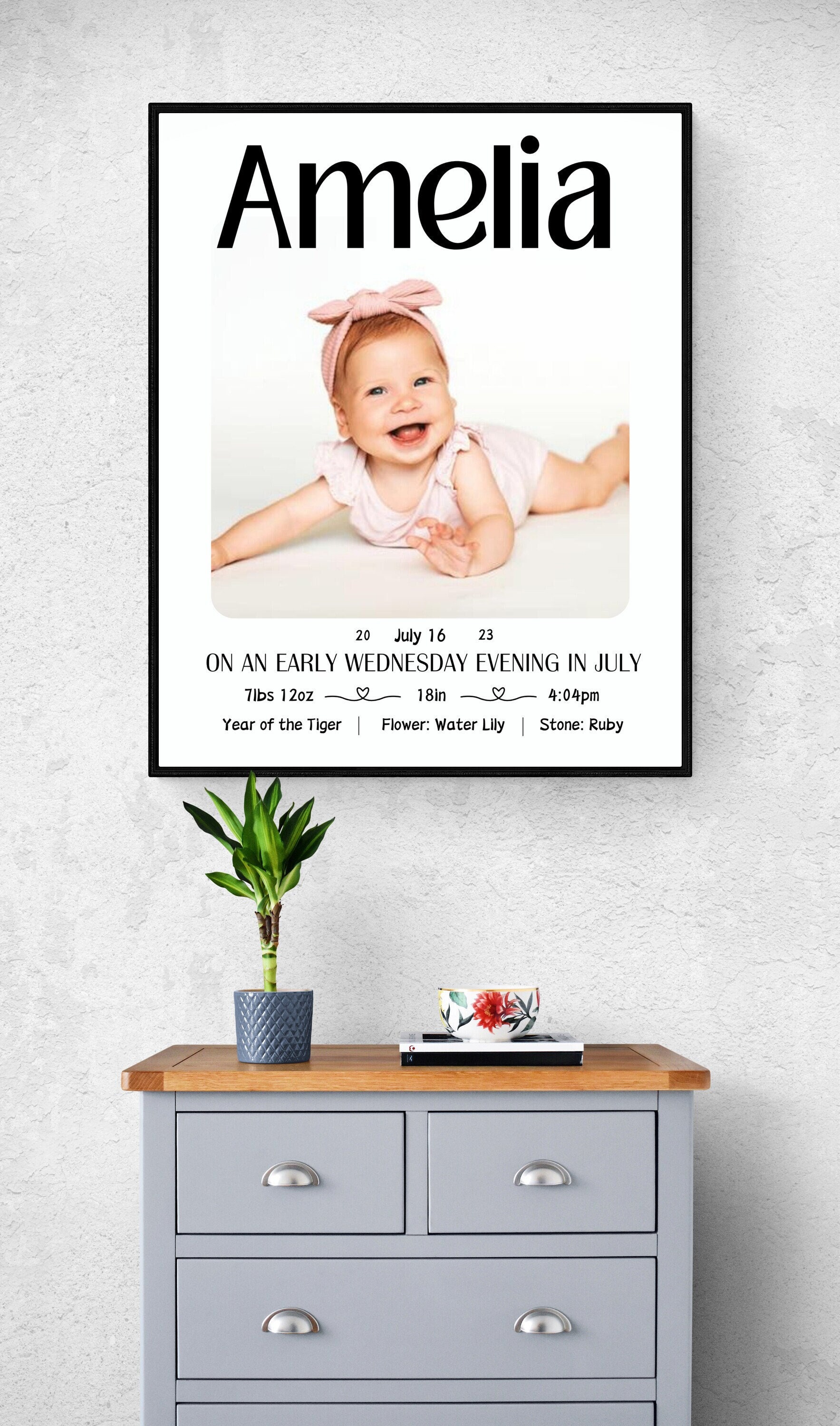 Custom Birth Stats Print With Photo, Birth Stat Poster, Birth Stat ...