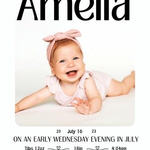 Custom Birth Stats Print With Photo, Birth Stat Poster, Birth Stat ...