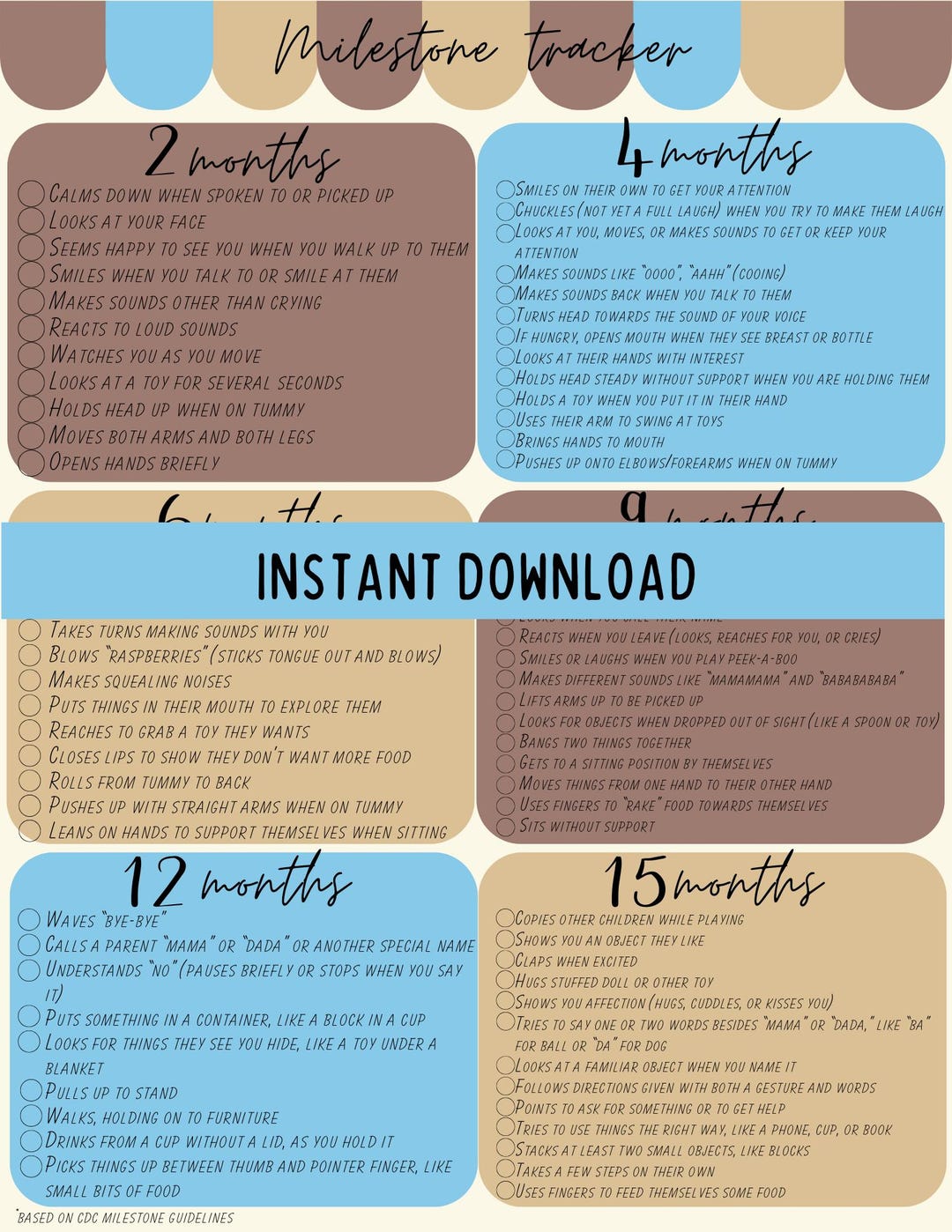 Baby Milestone Tracker: CDC Guide, Ages 0-5 Years (PDF Download) - Etsy