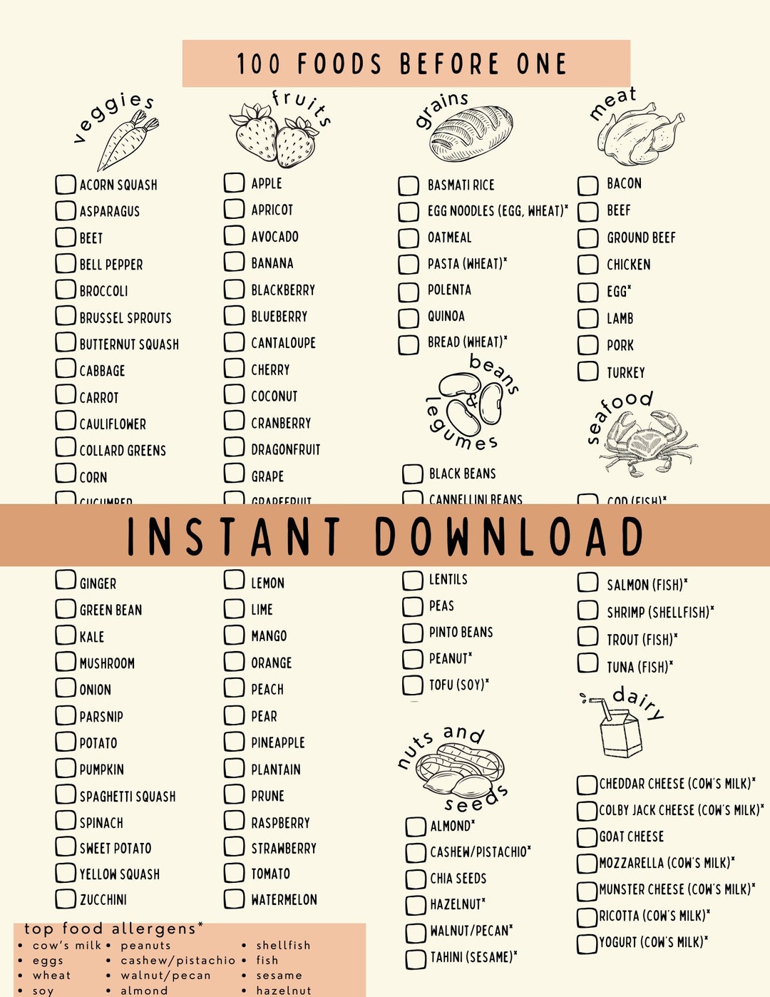 100 Foods Before One Printable - Etsy