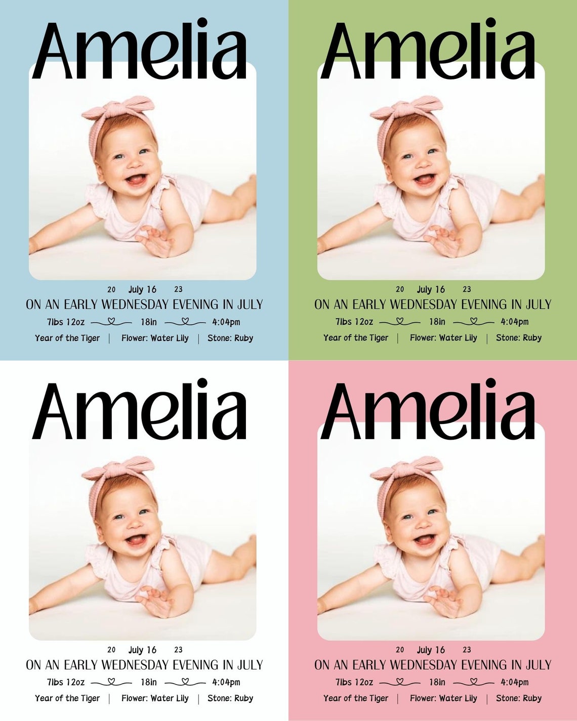 Custom Birth Stats Print With Photo, Birth Stat Poster, Birth Stat ...