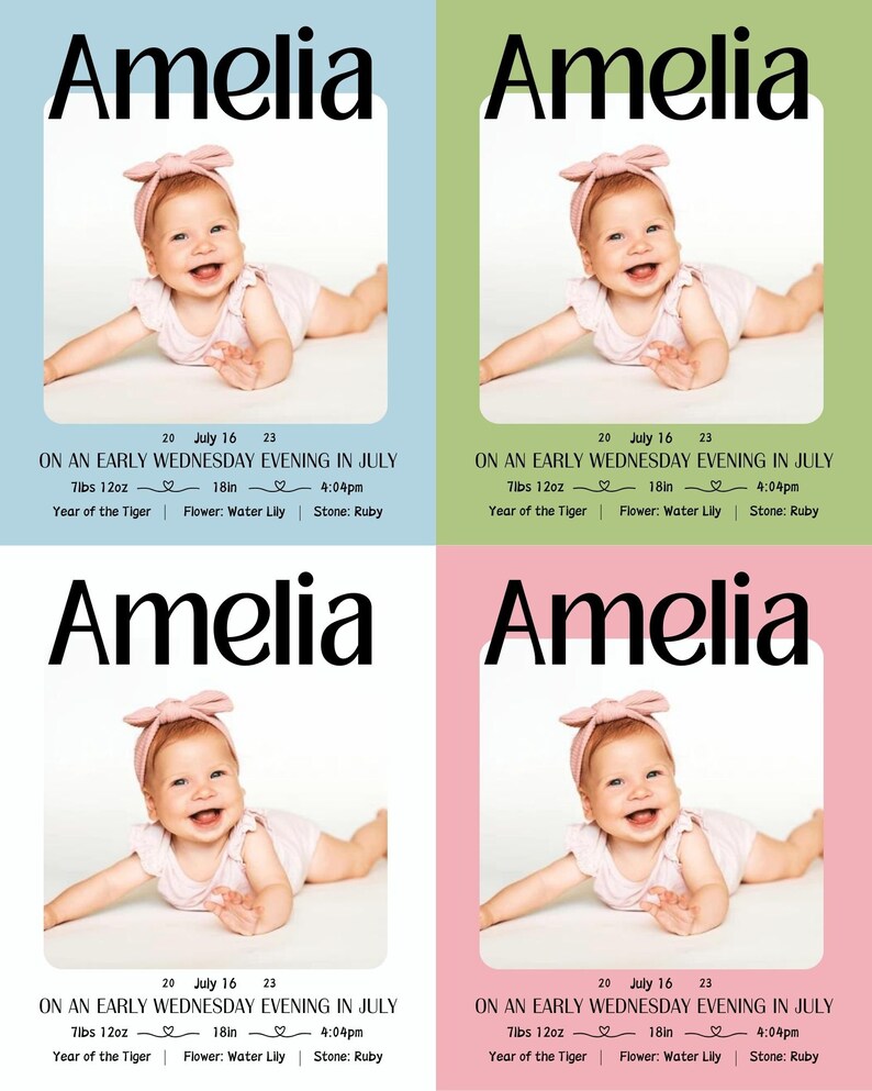 Custom Birth Stats Print With Photo, Birth Stat Poster, Birth Stat ...
