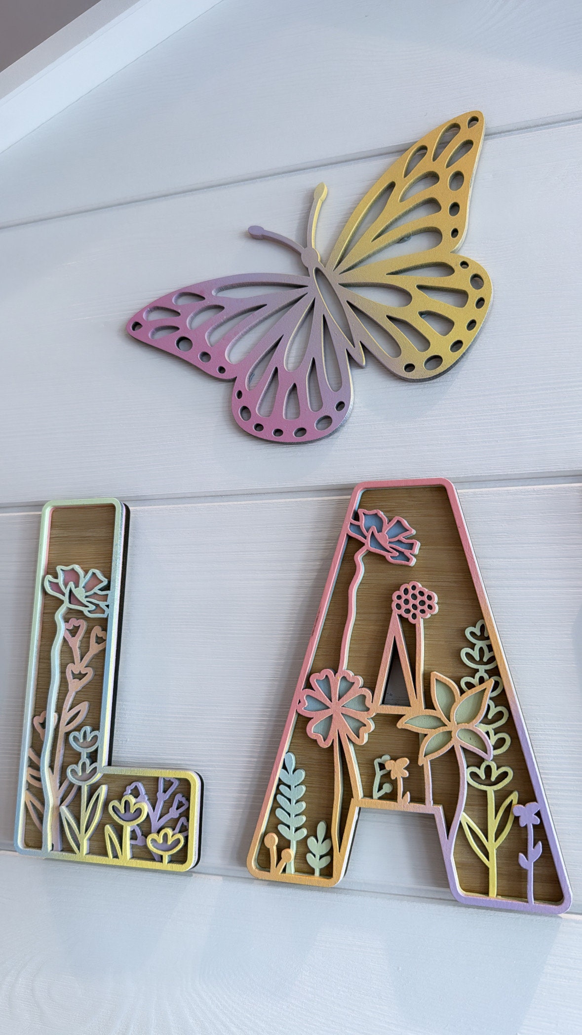 Personalised Ombré Floral Wooden Letters for Name Sign: Rainbow ...