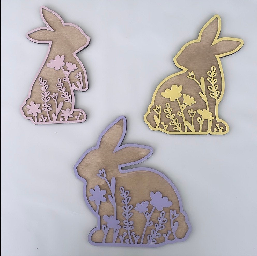 Trio of Floral Bunnies Floral Wall Bunnies Bunny Decor - Etsy