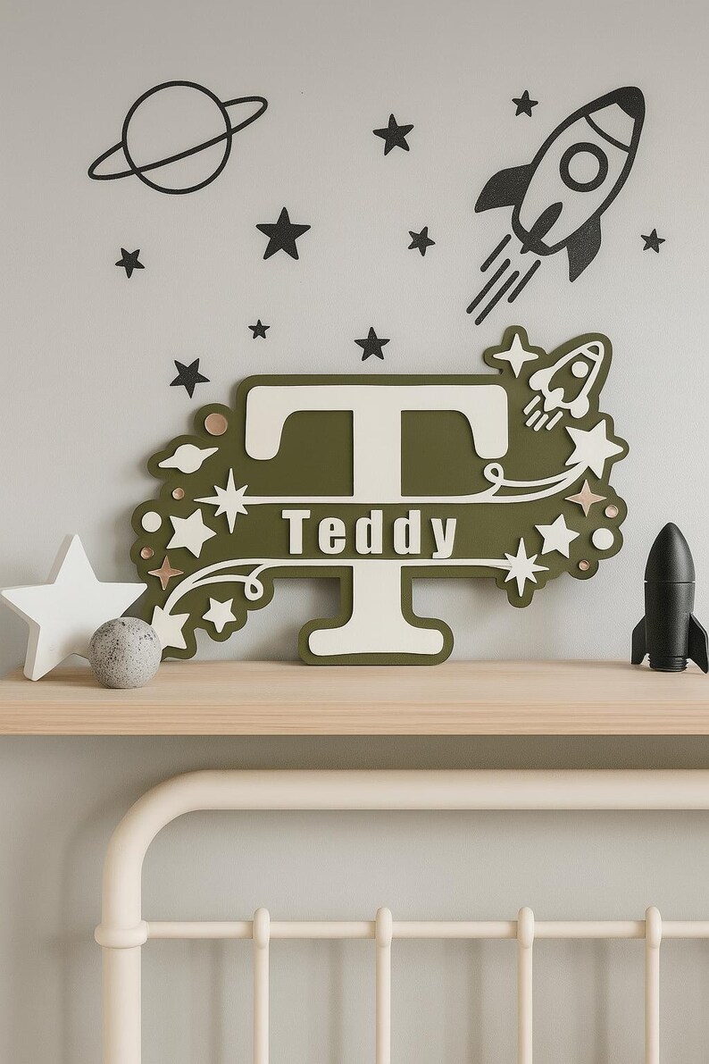 Personalized Space Name Plaque: Rocket & Stars Nursery Decor - Etsy