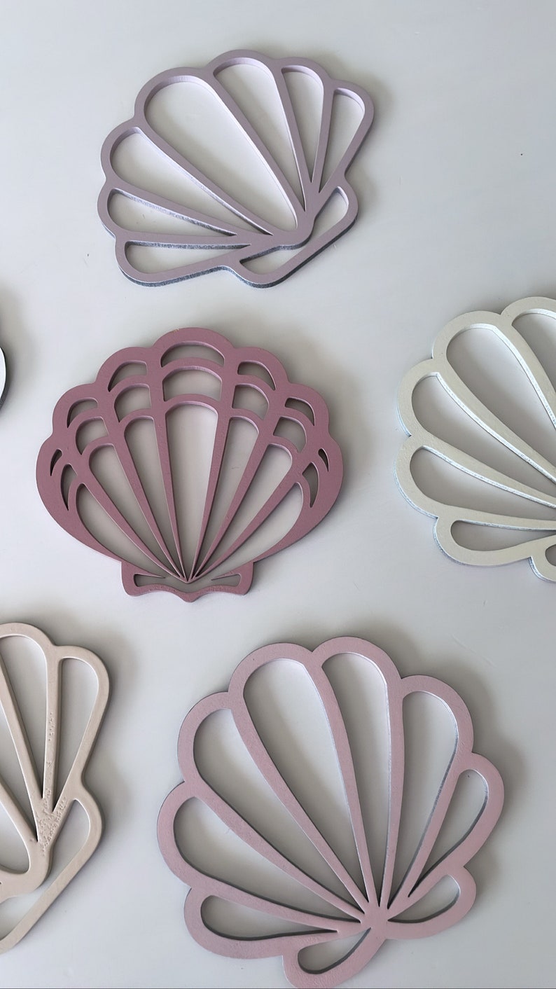 Laser Cut Wooden Seashell Wall Decor: Mermaid Nursery Shells, Set of 6 ...