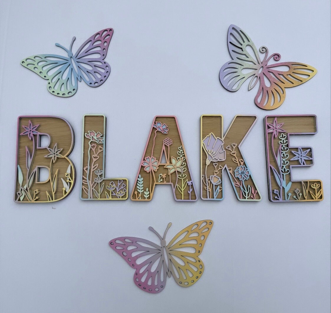 Personalised Ombré Floral Wooden Letters for Name Sign: Rainbow ...