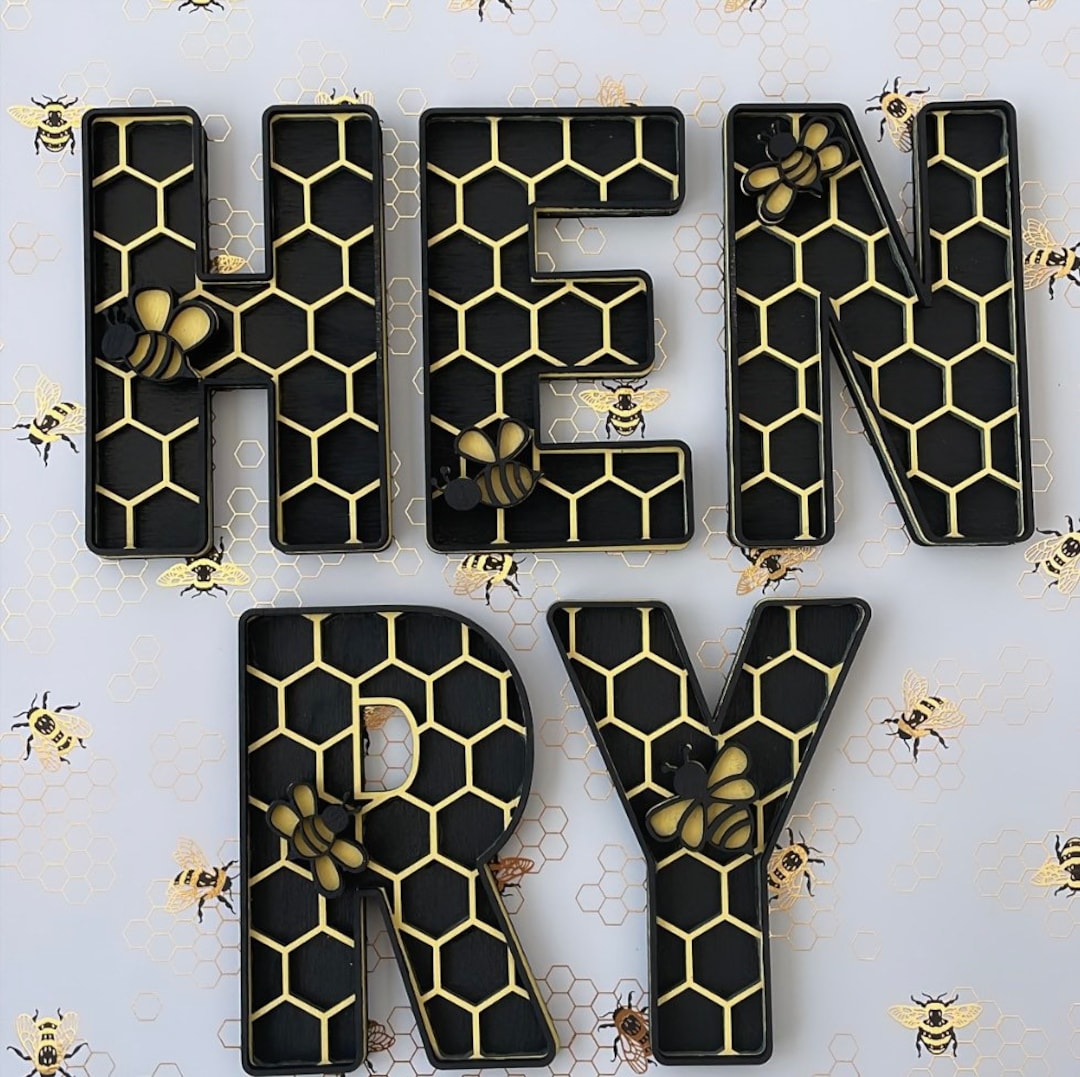Bumble Bee on Honeycomb Letters Wall Decor| Bee | Honey Bee Nursery ...