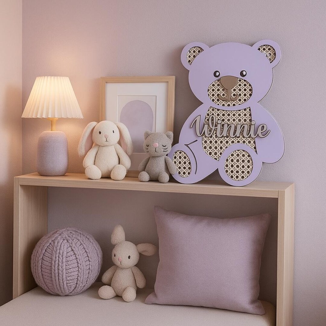 Personalized Wooden Rattan Teddy Bear With Name - Multiple Shades ...