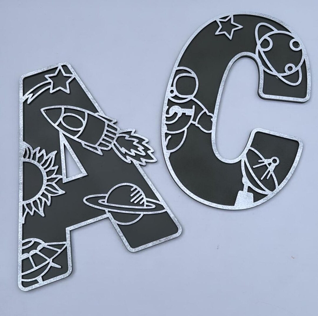XL Space Theme Letters: Personalized NASA Wall Art, Rocket, Moon, Stars ...