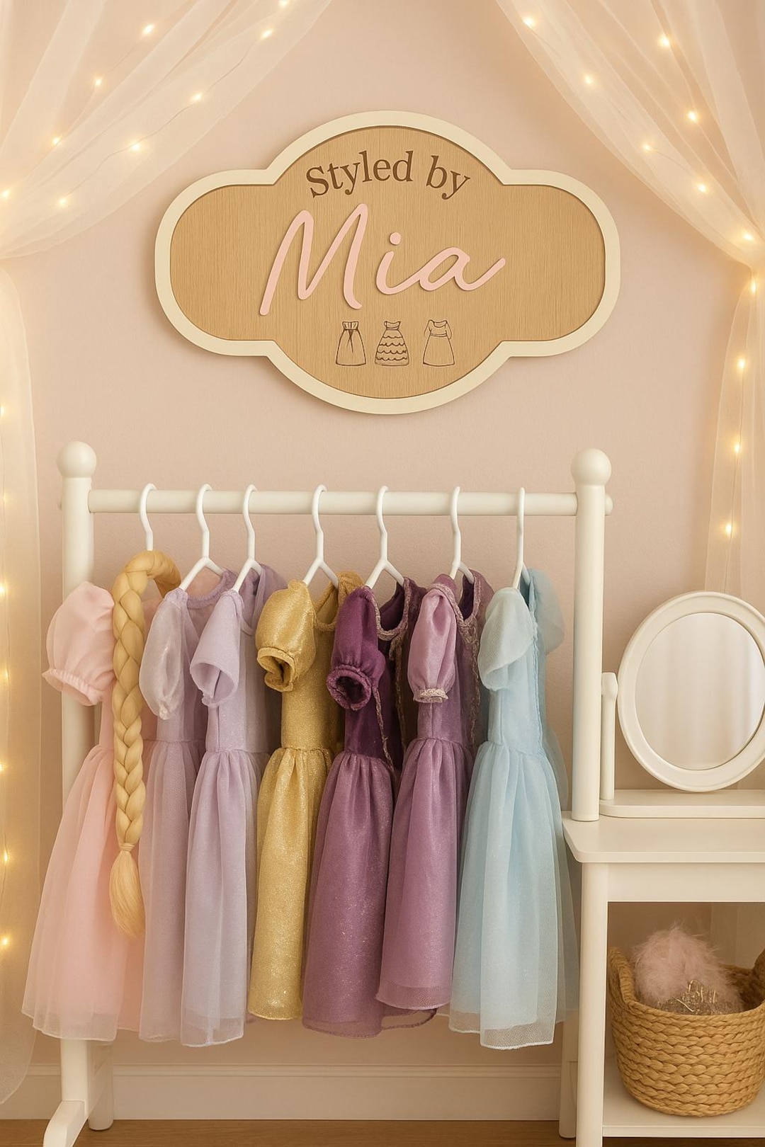 Personalized "styled by [name]" Wooden Sign - Dress-up Playroom Decor ...
