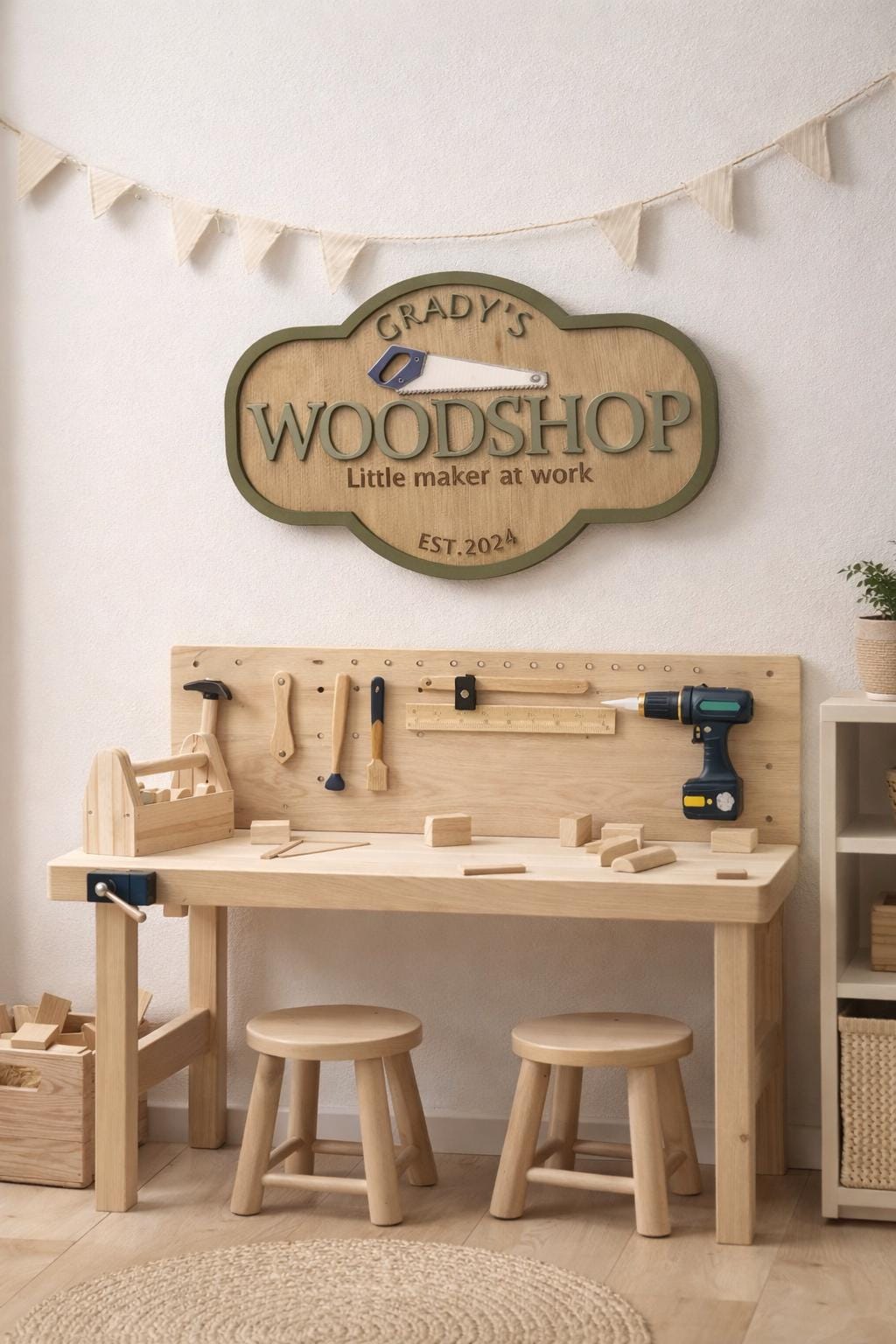 Custom Wooden Workshop Sign | Kids’ Pretend Play Sign | Personalized ...