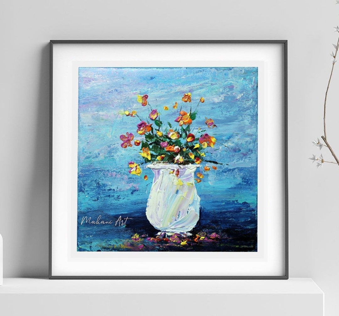 Abstract Flower Pot/ Acrylic Painting/ Small Art/ Square Painting/ 10 ...