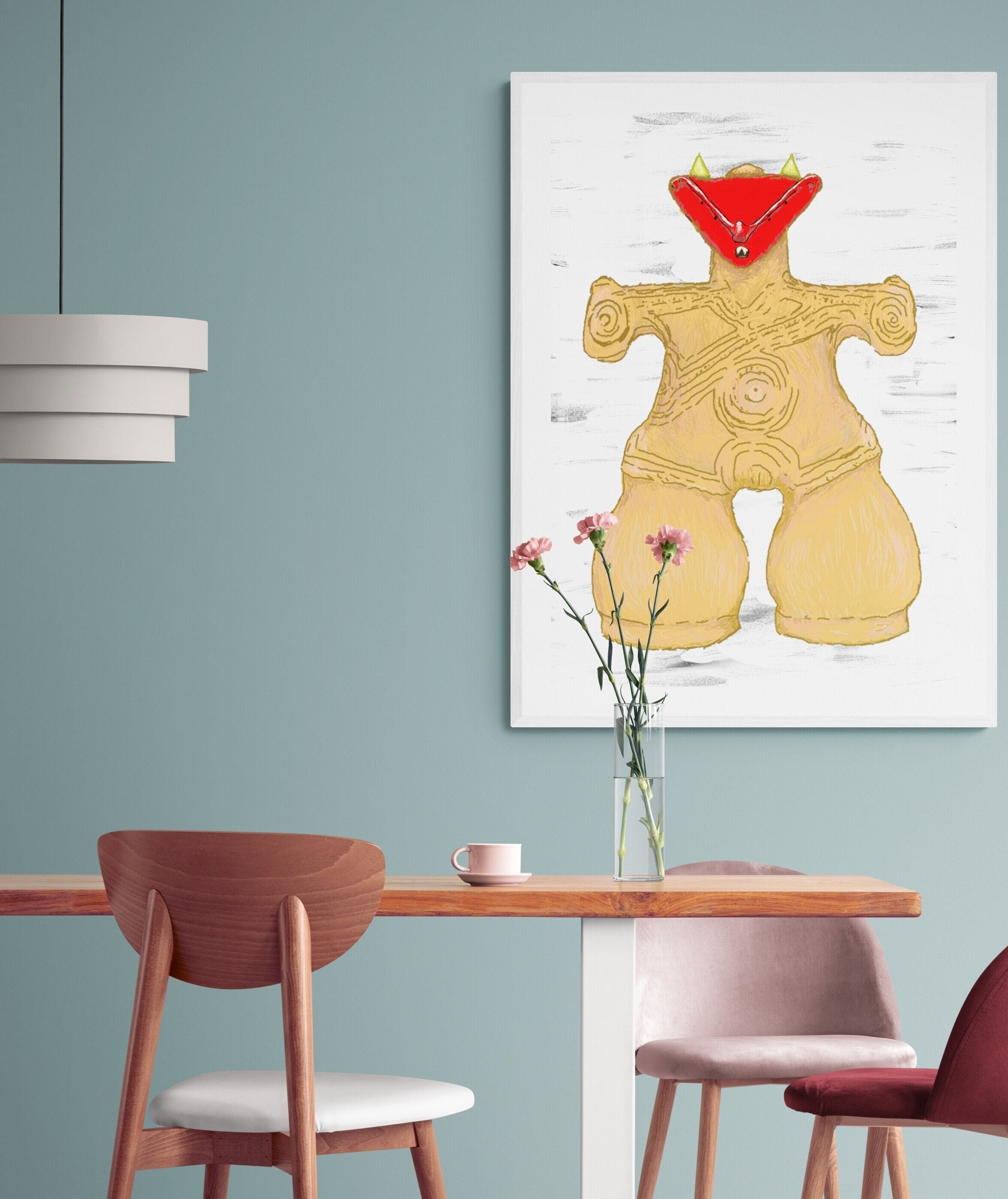 An Ancient Japanese Jomon Dogu Wearing a Red Demon Mask. Masked Goddess ...