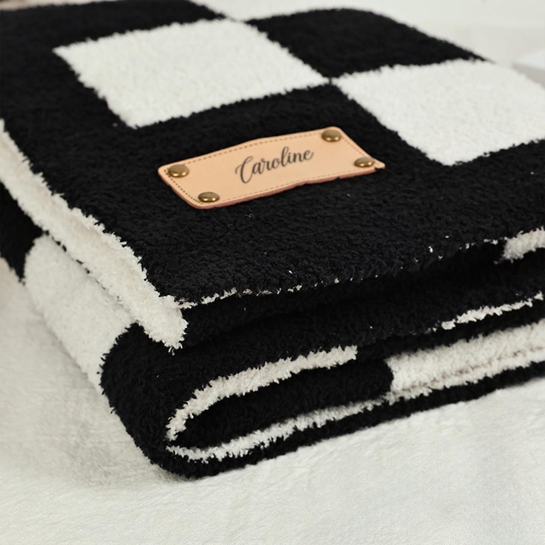 Checkered Baby Blanket, Custom Leather Patch Blanket, Checker Blanket ...