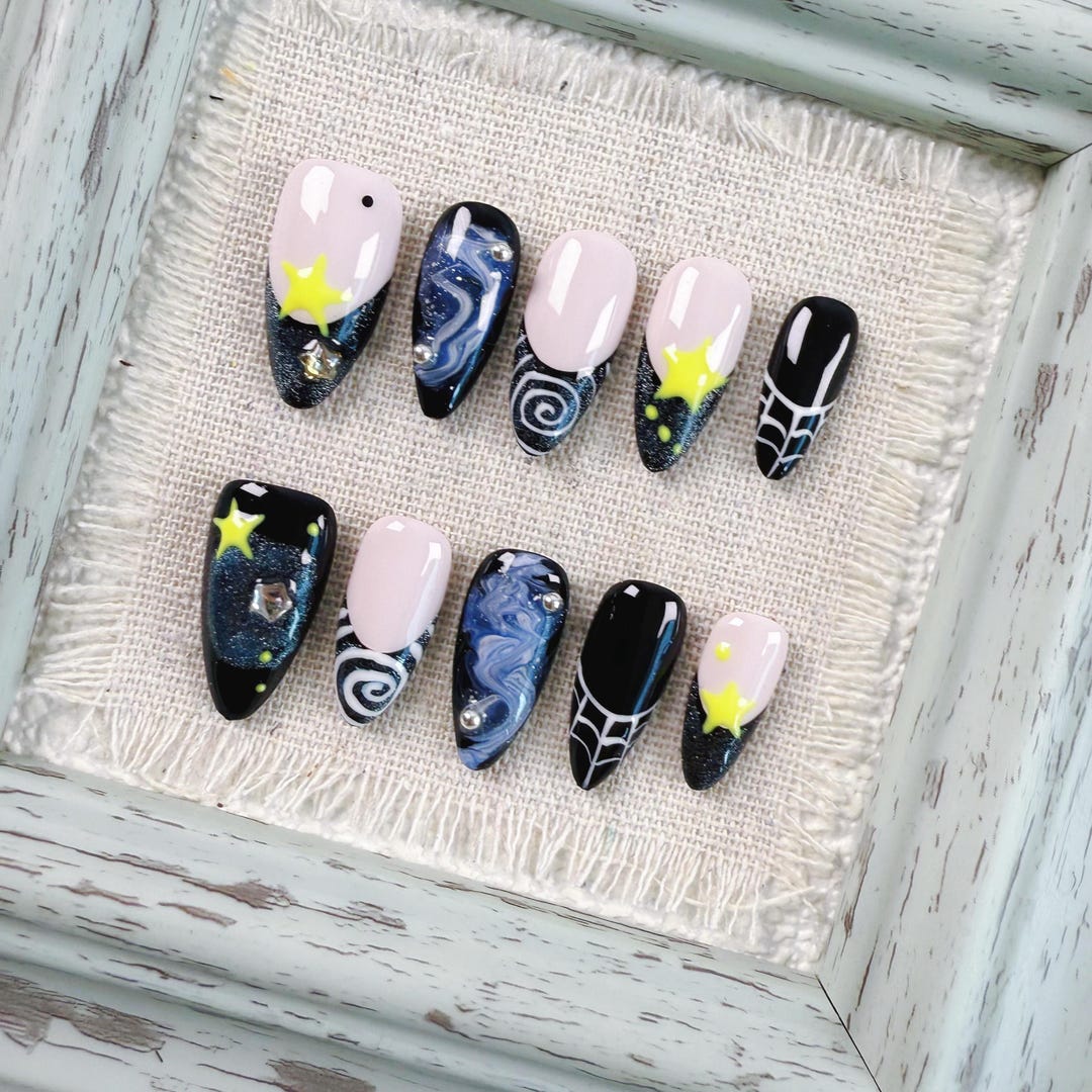 Enchanted Galaxy Press on Nails,handcrafted Galaxy Fake/flase Nail,blue ...