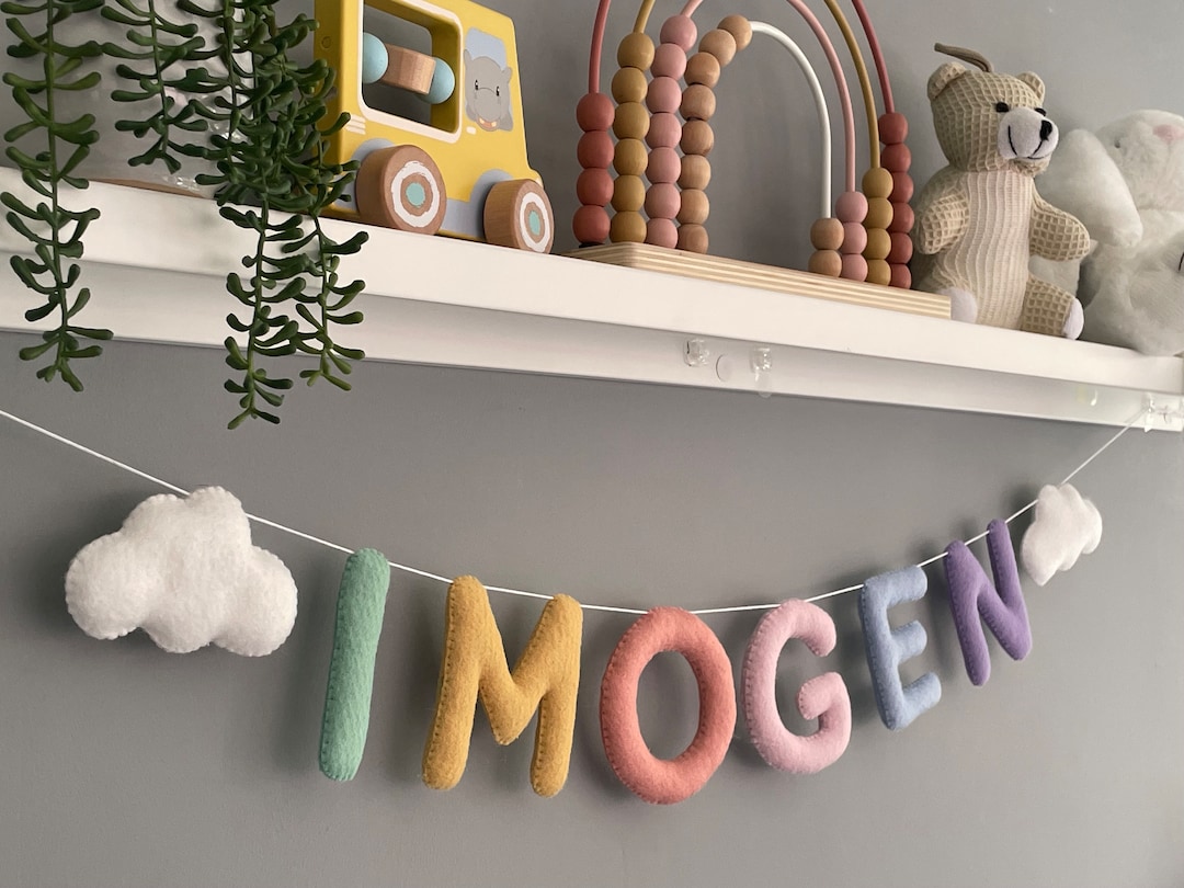 Name Garland With Clouds, Nursery Garland, Baby Gift, Name Garland ...
