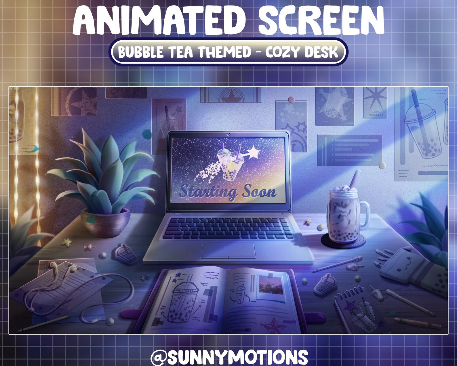 Animated Twitch Stream Package: Blue Boba Bubble Tea Overlay / - Etsy