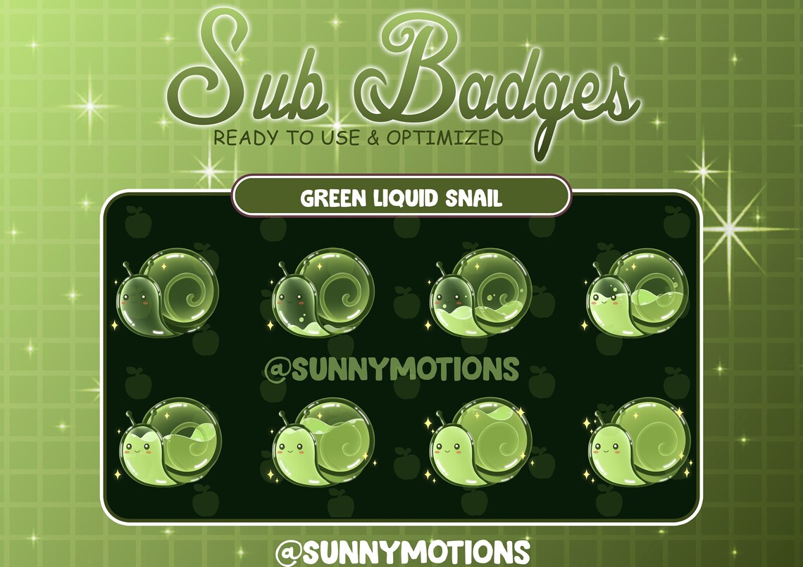 8x Kawaii Macha Tea Green Snail Twitch Loyalty Sub Bit Badges / Cute ...