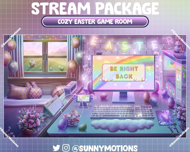 ANIMATED Stream Package: Pink Blue Easter's Day Game Room Set up Twitch ...