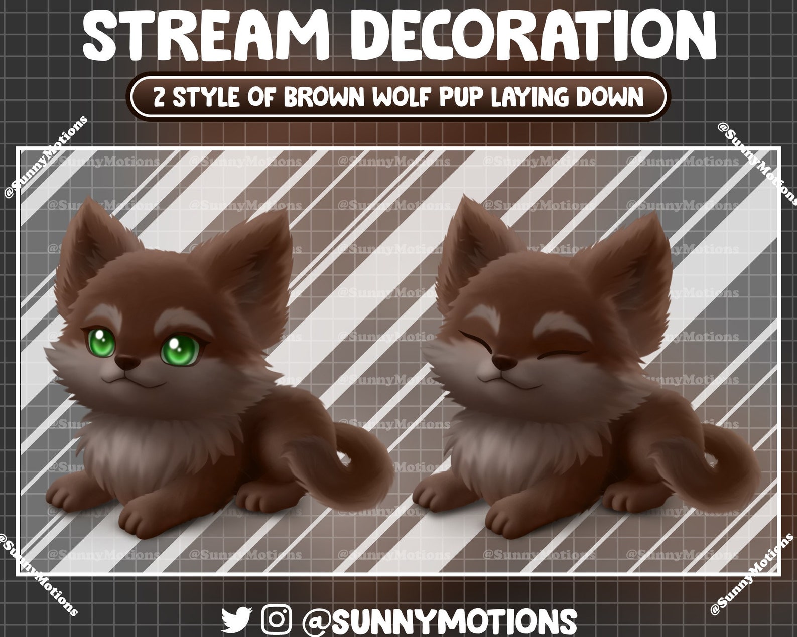 Animated Stream Decoration: Aesthetic Cute Dark Brown Wolf Pup Laying ...