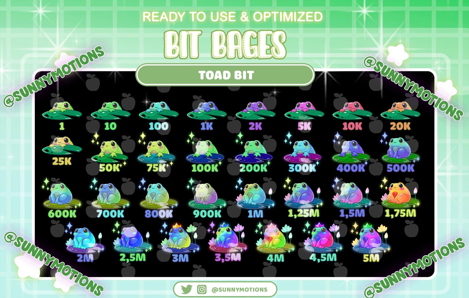 31 Colorful Neon Toad Number Complete Twitch Tier Bit Badges Set ...