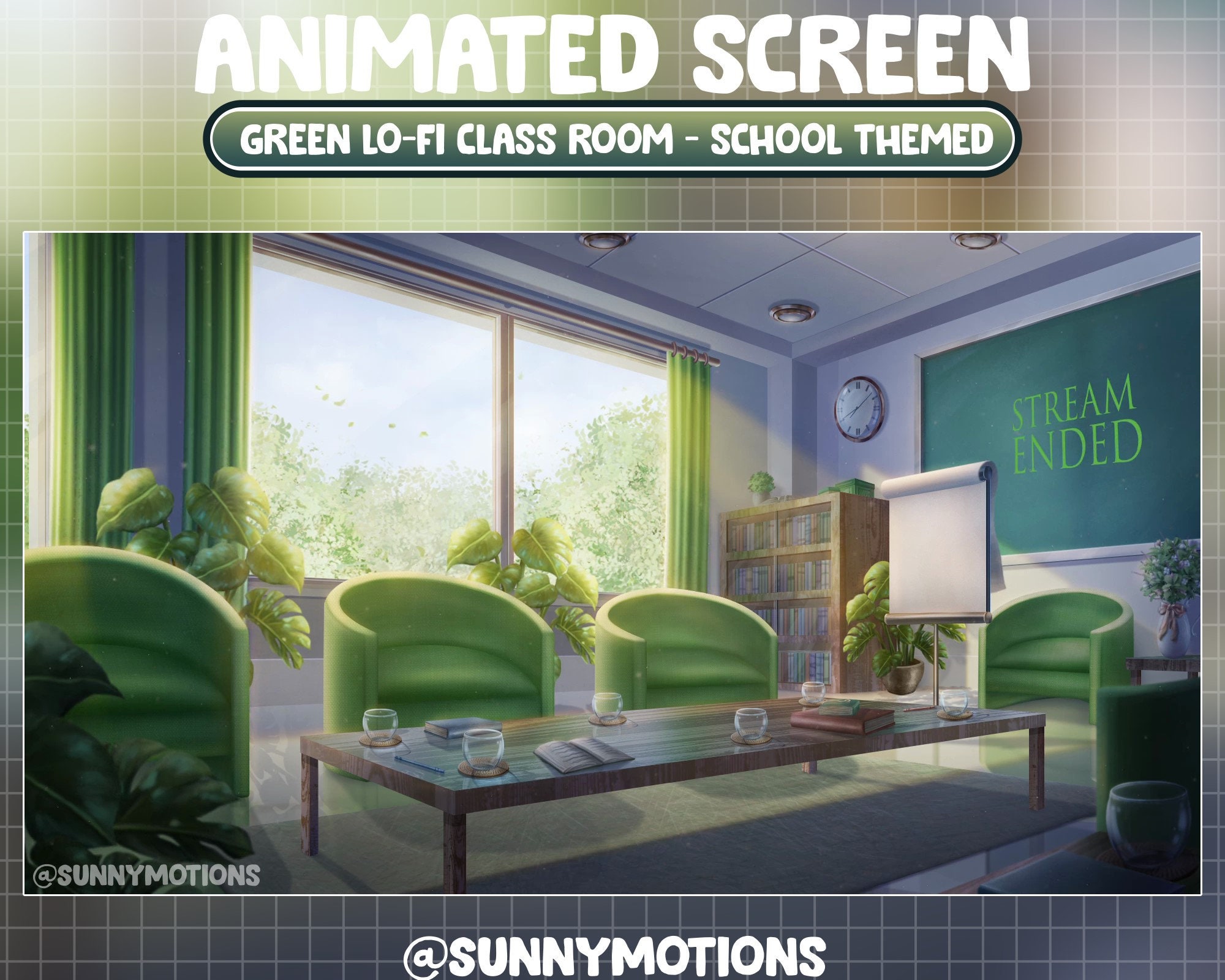 Animated Stream Package: Lo-fi Green School Twitch Overlay / Coaching ...