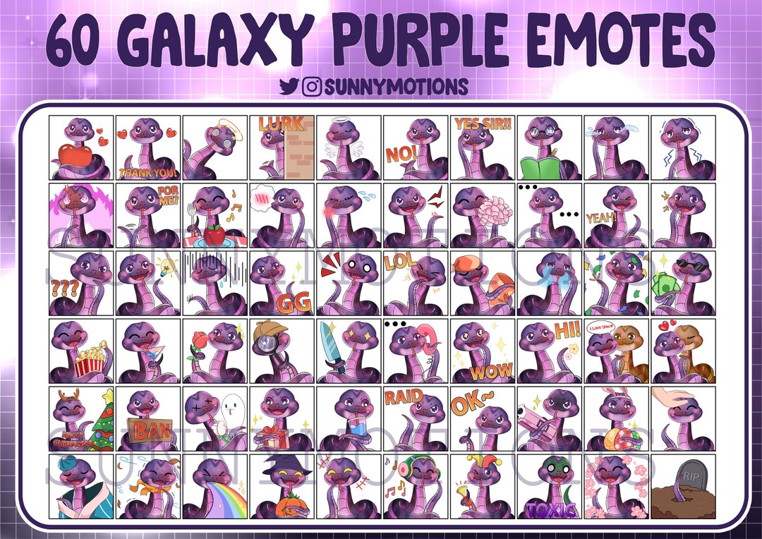 60x Cute Galaxy Pink Purple Snake Twitch Emotes Bundle, Kawai Snake ...
