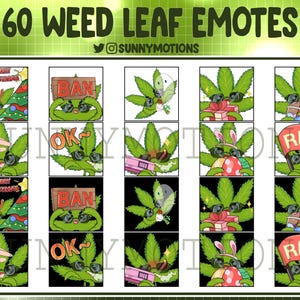 Cute Green Weed Leaf Twitch Emotes, Discord, Streamer, Kawai Marijuana ...
