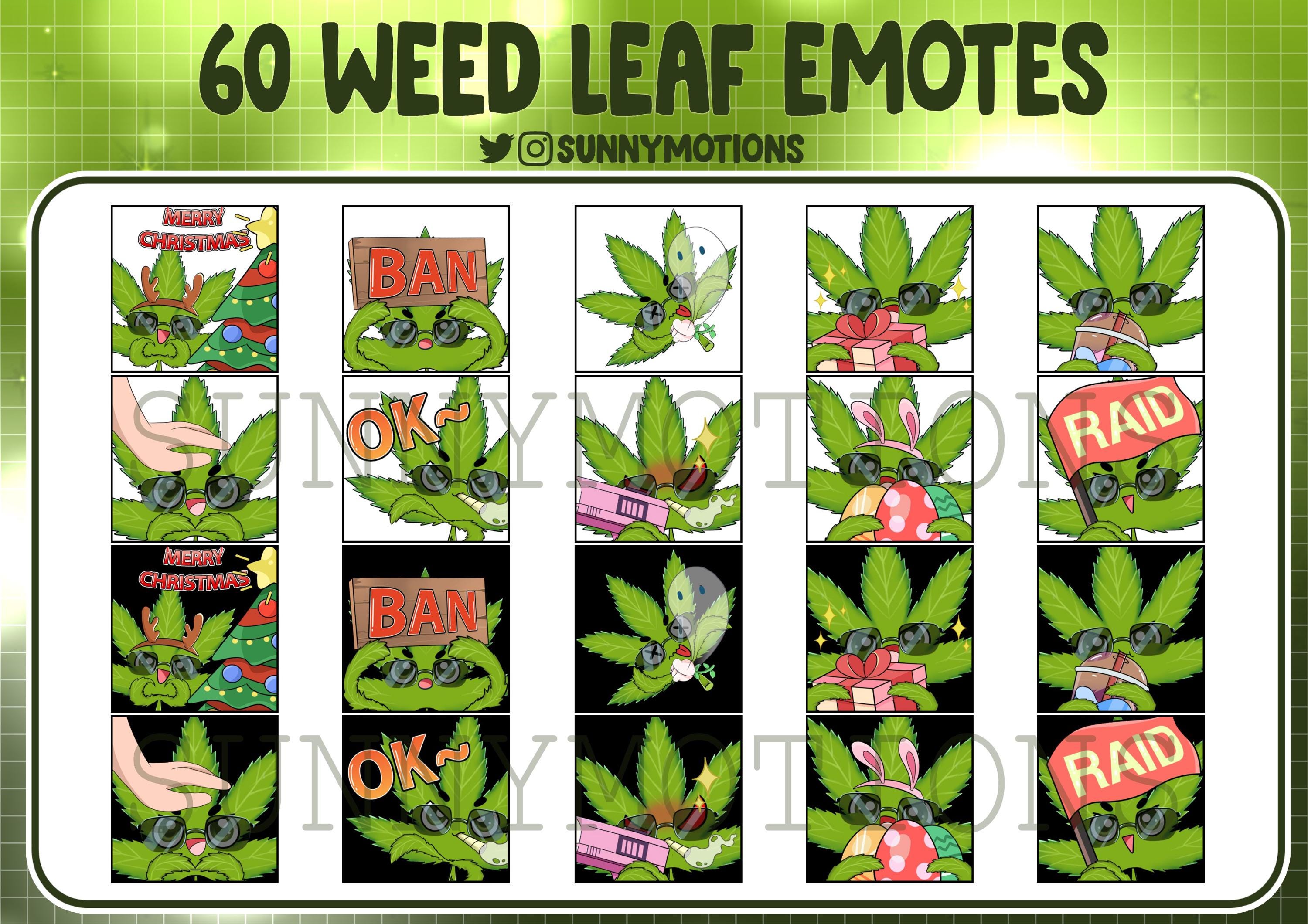 Cute Green Weed Leaf Twitch Emotes, Discord, Streamer, Kawai Marijuana ...