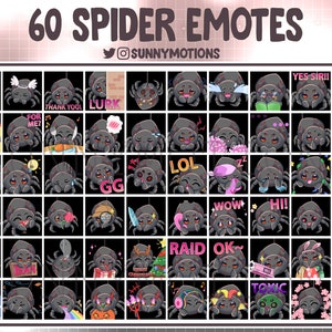 60 Cute Spider Twitch Emotes Bundle, Discord, Streamer, Kawai Halloween ...