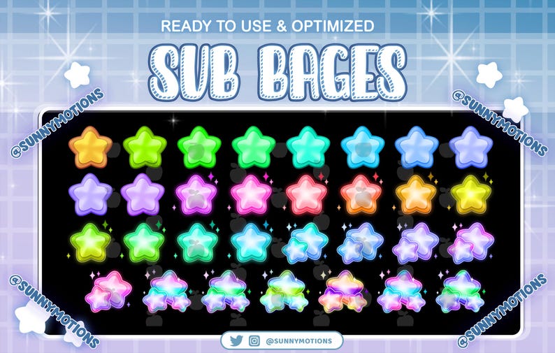 31 Colorful Neon Sparkle Star Twitch Tier Sub Badges, Celestial Magic ...