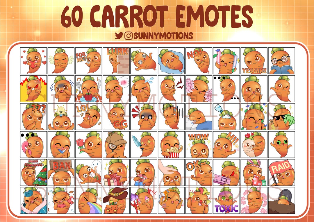 60 Cute Carrot Twitch Emotes, Discord Streamer, Kawai Yummy Root ...