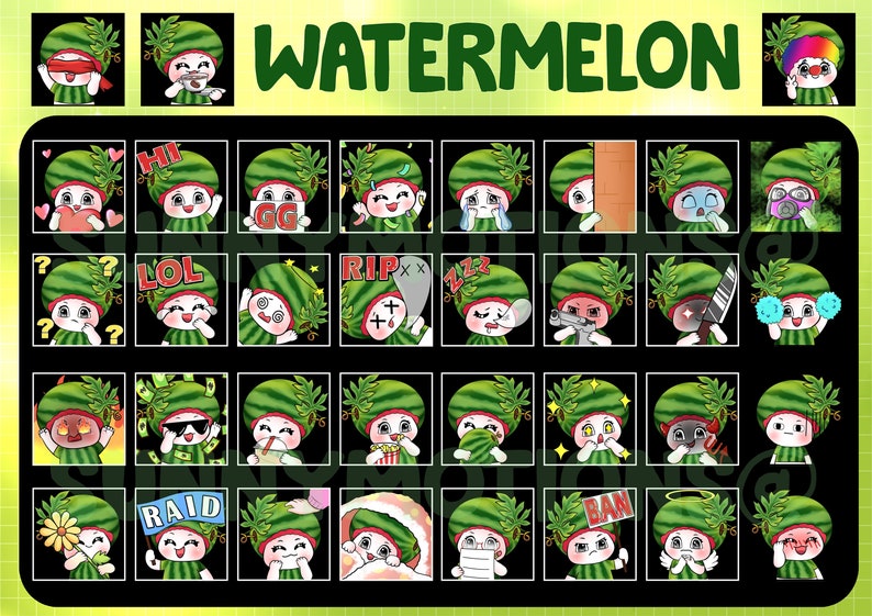 Cute Chibi Kawaii Watermelon Twitch Discord Mixer Youtube - Etsy